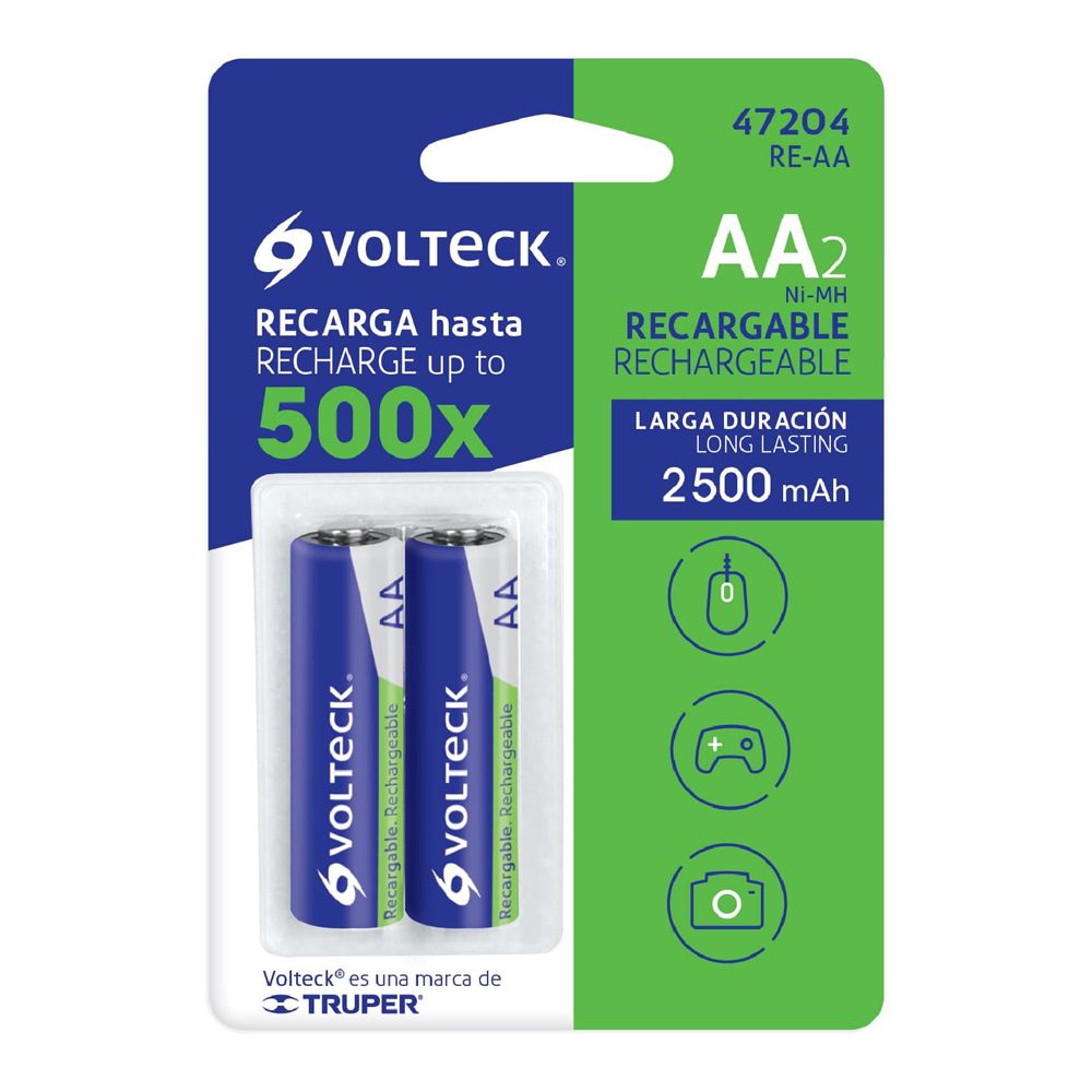 BATERIAS RECARGABLES (2) LARGA DURACION AA TRUPER/VOLTECK 47204 | Bou ...